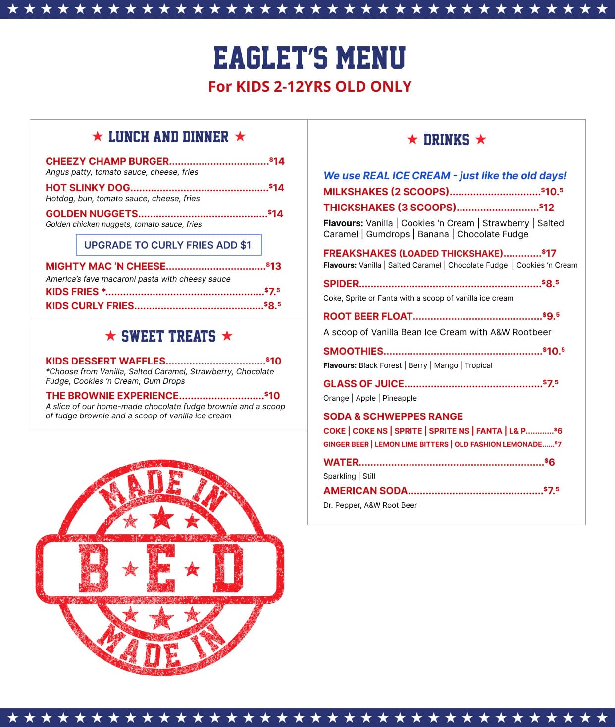 Our Menu | Bald Eagle Diner - Classic 1950s Americana Cuisine